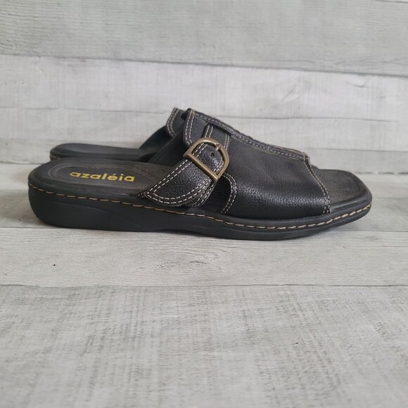 Azaléia | Shoes | Azalia Womens Leather Slide Sandals With Buckle 65 ...